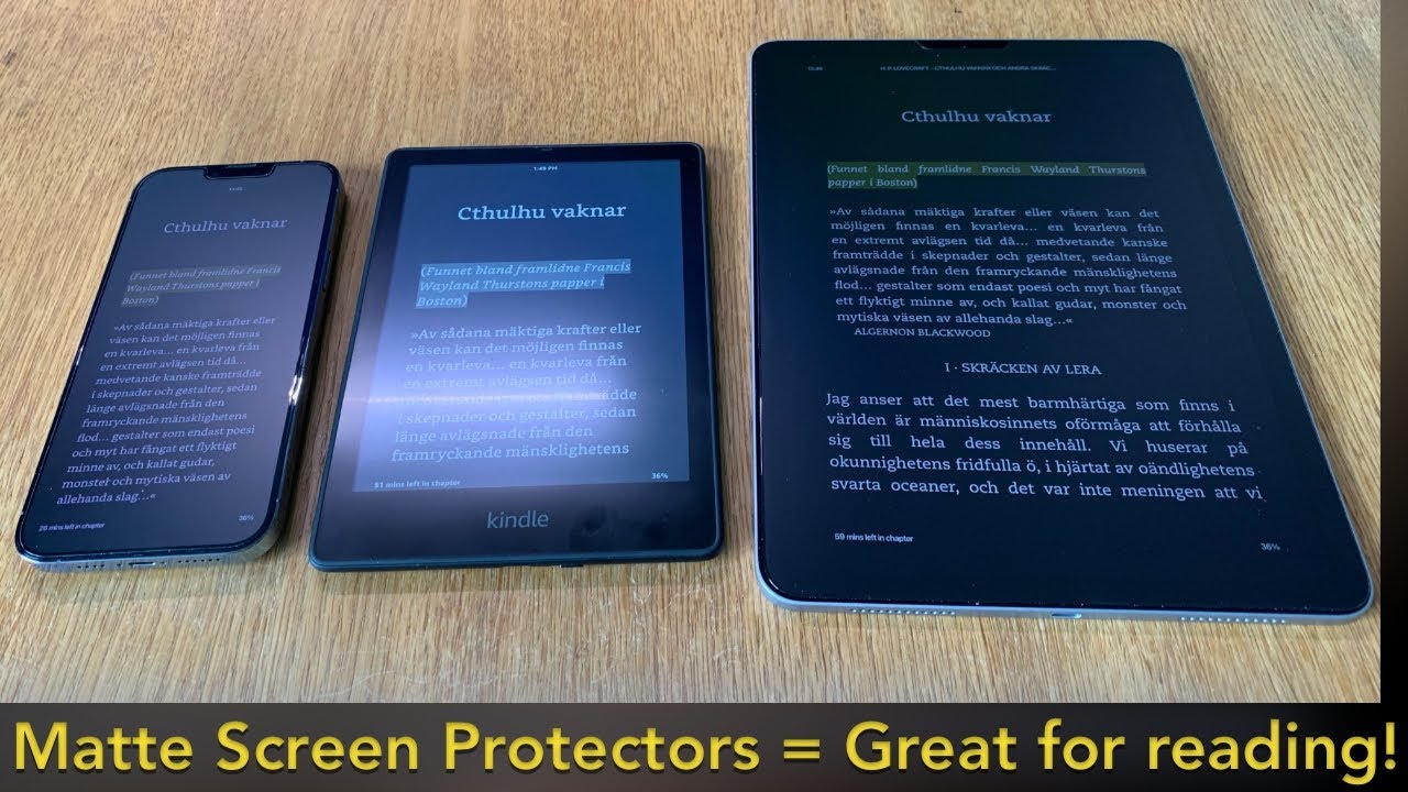 Comparing iPhone & iPad with Matte Screen Protectors to Kindle ...