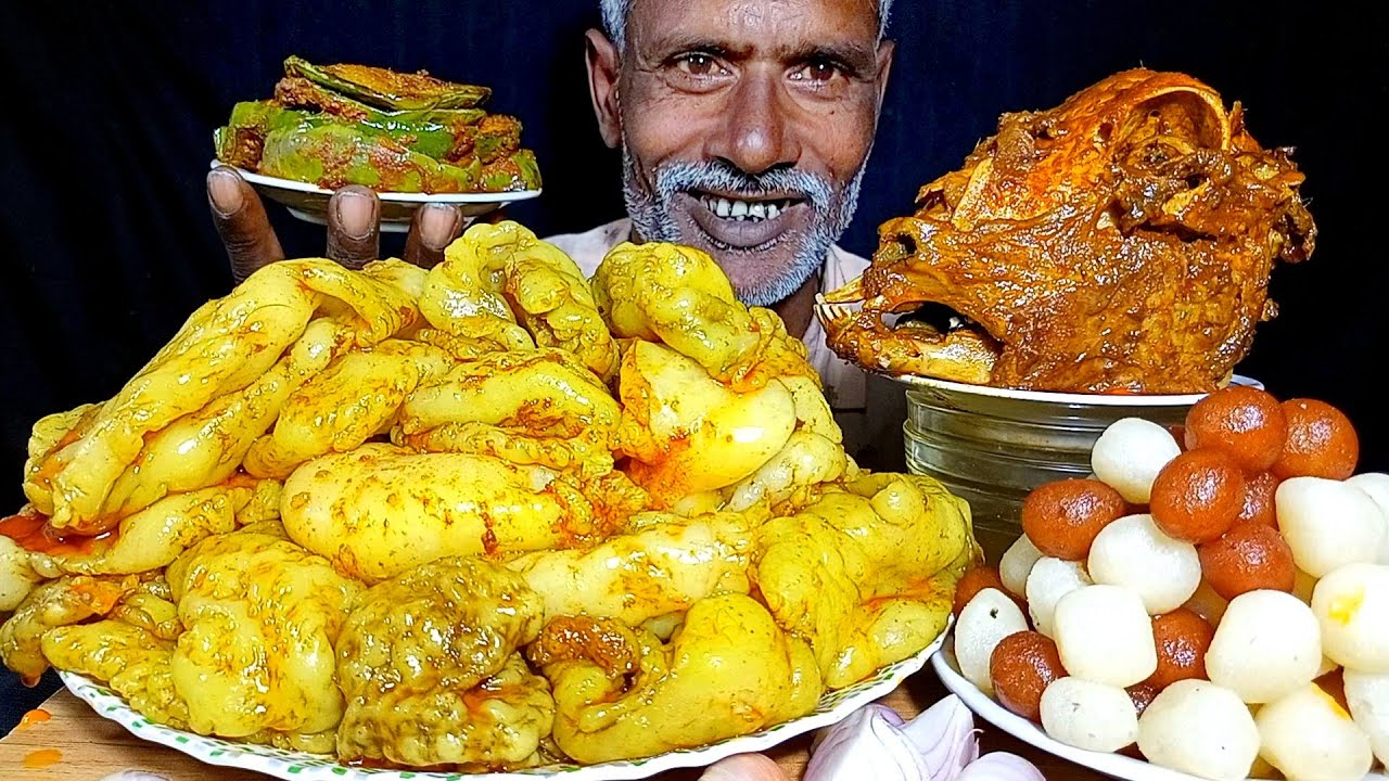 Eating Most Oily Mutton Fat Curry,Spicy Mutton Head Curry|| Brinjal Fry ...