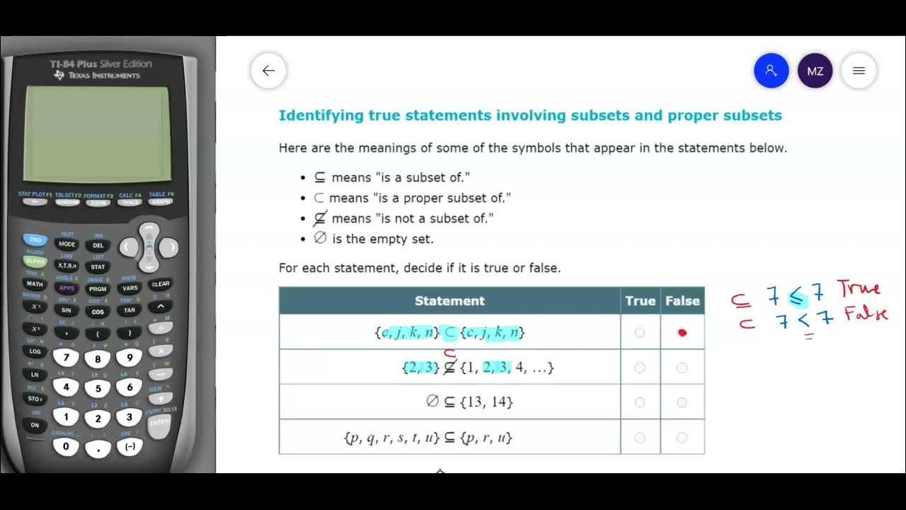 Identifying true statements involving subsets and proper sub - YouTube
