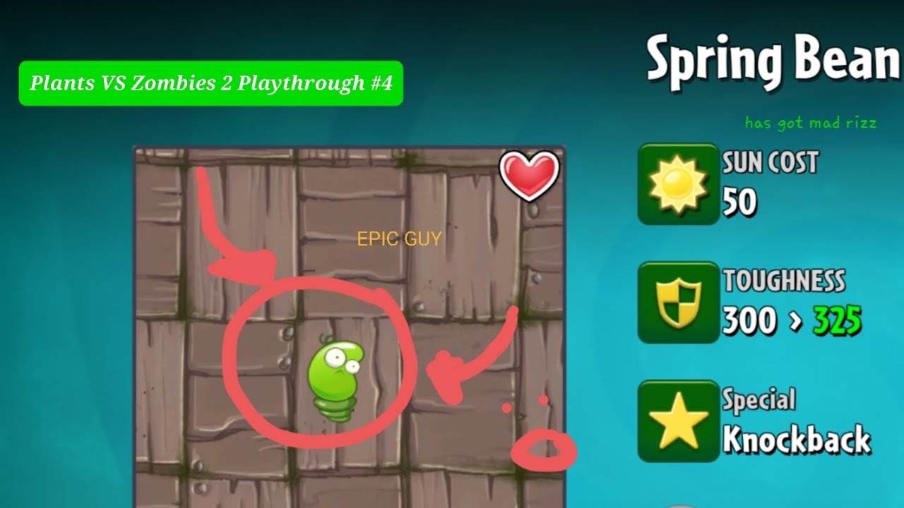 THE INSANE RIZZ OF SPRING BEAN| Plants VS Zombies 2 Playthrough #4 - YouTube