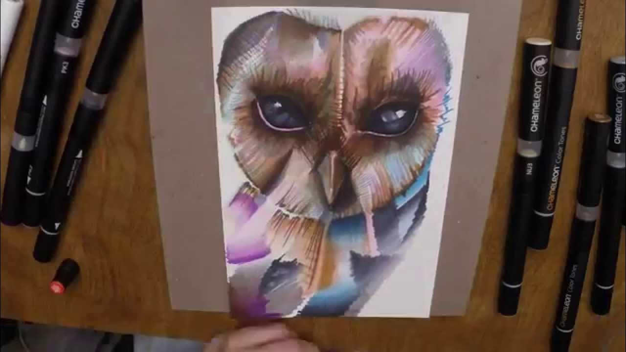 Time Lapse Chameleon Pen owl art. - YouTube