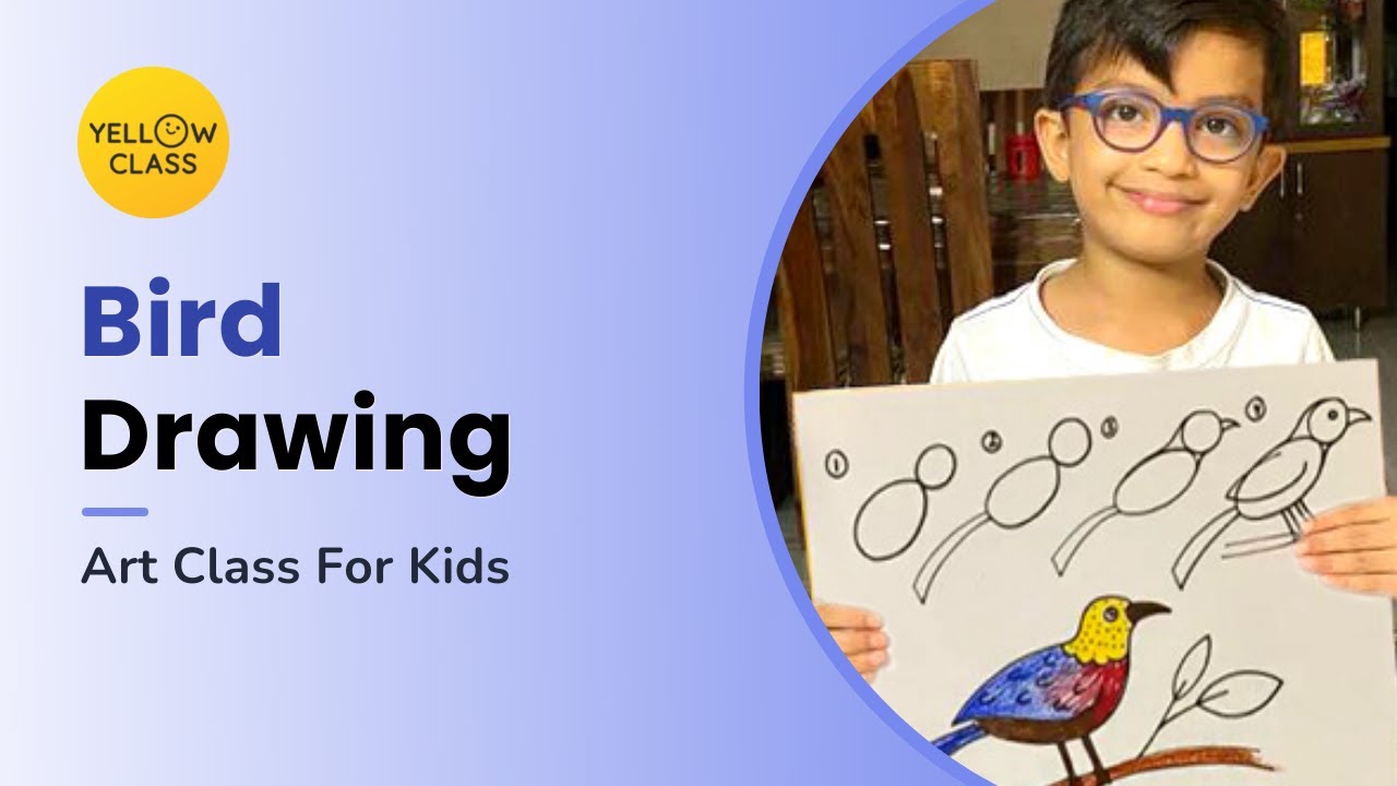 How to draw a Bird for kids | Bird Drawing Lesson Step by Step | Yellow ...