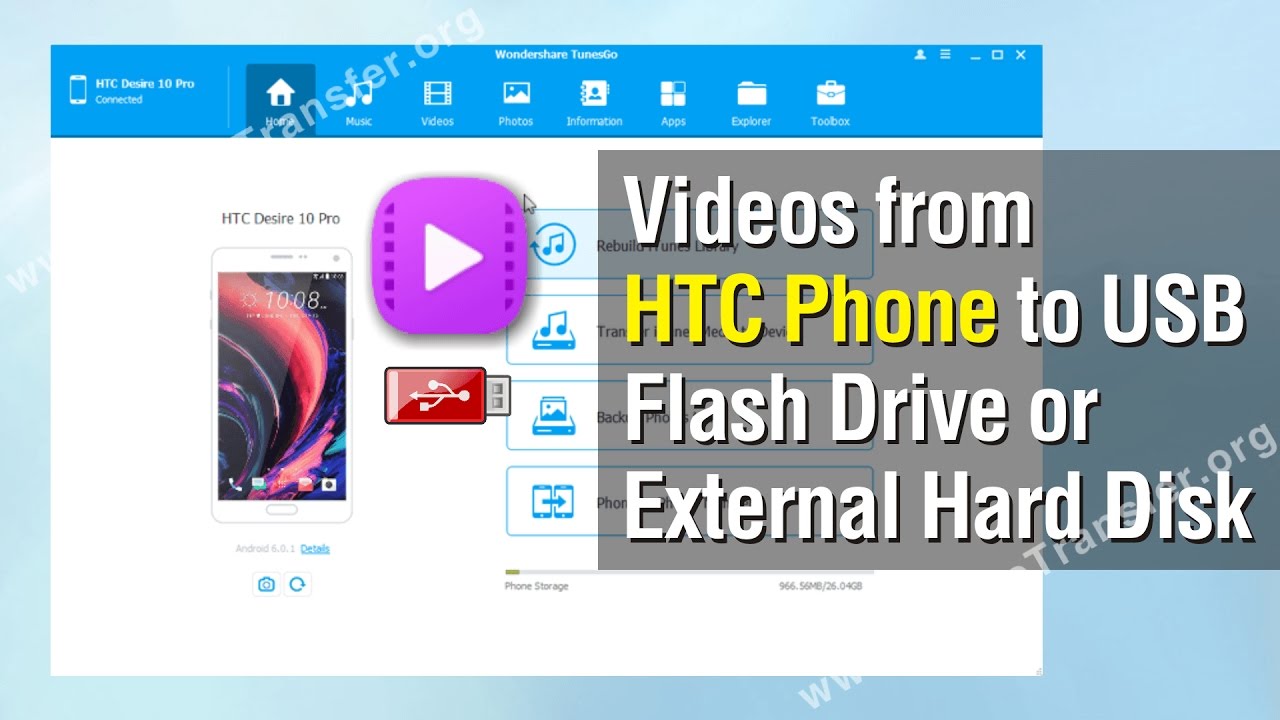 How to Export Videos from HTC Phone to USB Flash Drive or External Hard ...