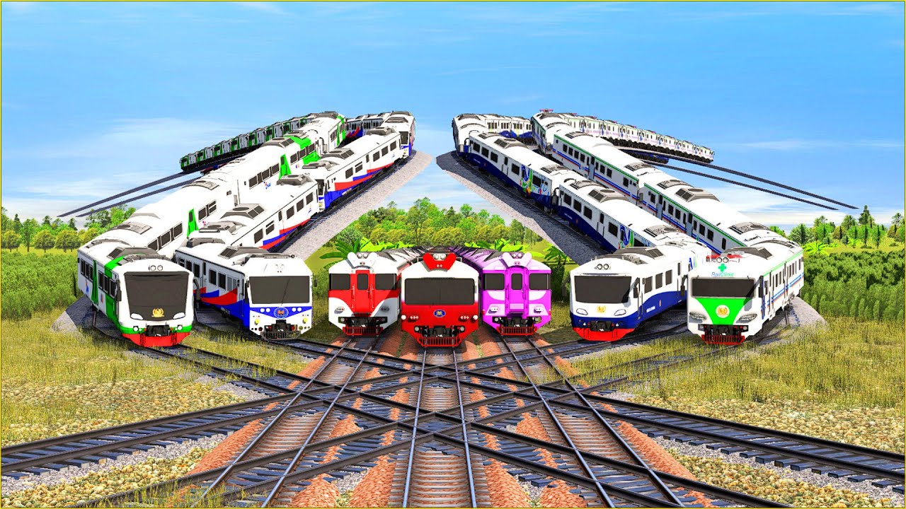 BEST 7 COLORFUL TRAINS COSSING ON BUMPY RISKY RAILROAD TRACK | BUMPY ...