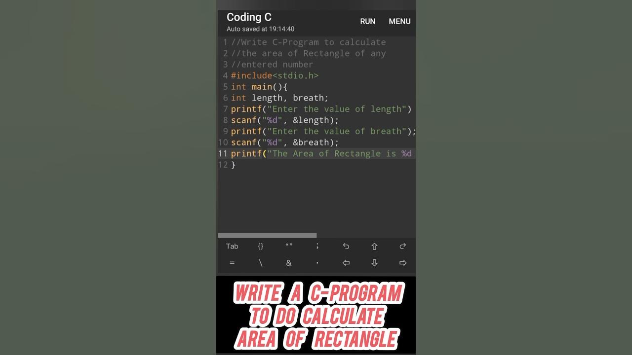 C-program To Calculate Area of Rectangle #cprogramming #coding #areaofrectangle - YouTube