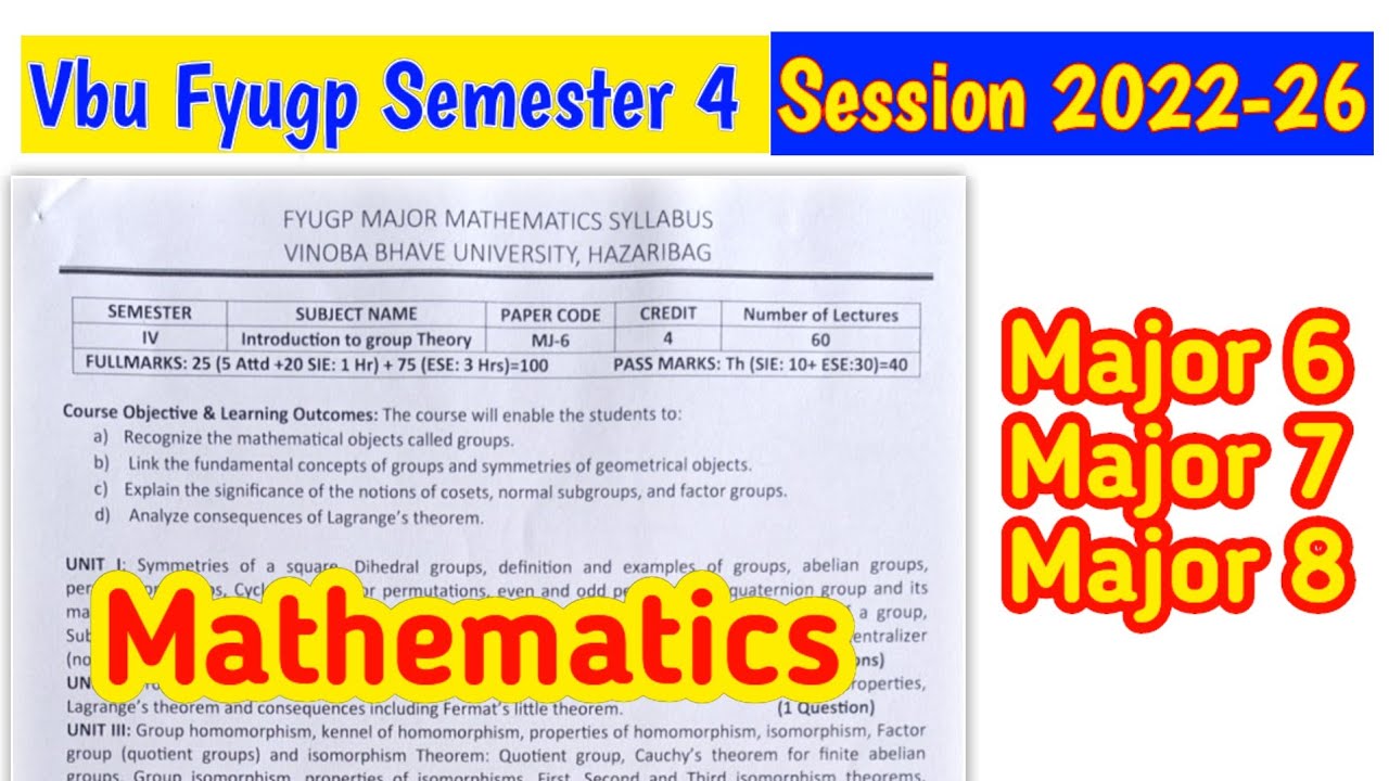 Vbu Fyugp Semester 4 | Mathematics Major l Mj 6,7,8 | math sem 4 vbu ...