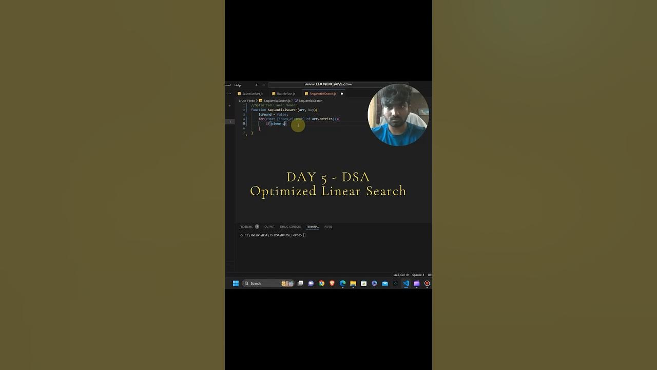 Day 5 of DSA #JavaScript #DataStructures #Algorithms #linearsearch - YouTube