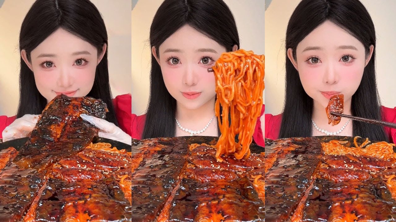 【糯糯米粒】Eating show：鳗鱼拌面 脱骨的鸡翅🐟🐟🍜🍜 🐥🐥Eel mixed with noodles and boneless ...