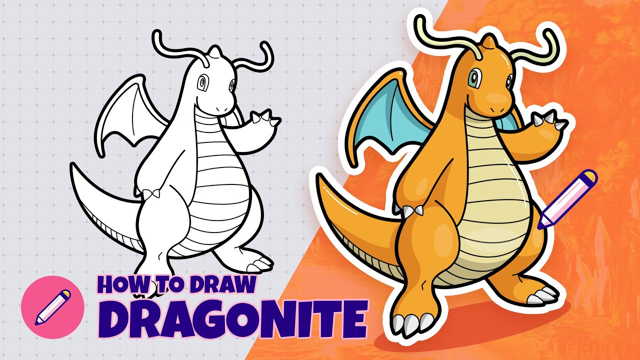 How to draw Dragonite (Pokemon)? Step by step drawing tutorial for kids ...