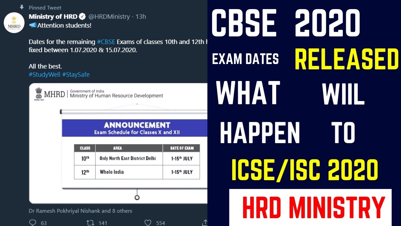 CBSE 2020 exam dates released | What will happen to ICSE/ISC 2020 | HRD ...