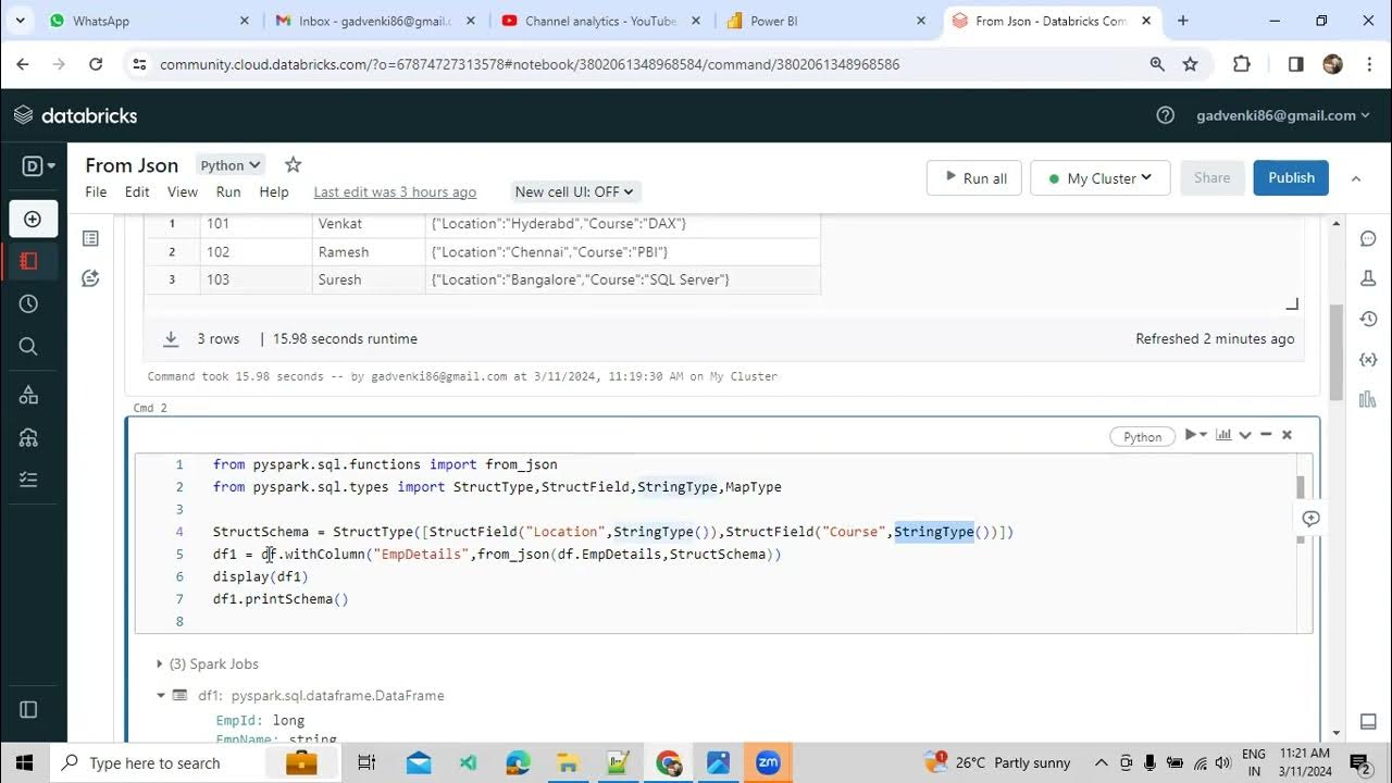 52understand About Fromjson Function Using Pyspark In Databricks In Telugu Youtube