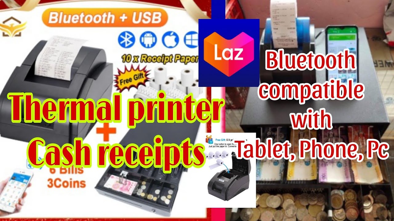 【Combo Set】58mm Bluetooth Thermal printer Cash Receipt Printer POS ...