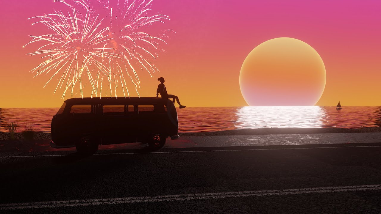 Relaxing 4th of July Ambience 🎆 Summer Sunset at Beach with Fireworks ...