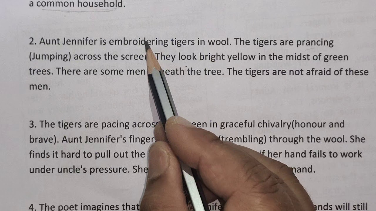 12 English Poem-6 Aunt Jennifer's Tigers - YouTube