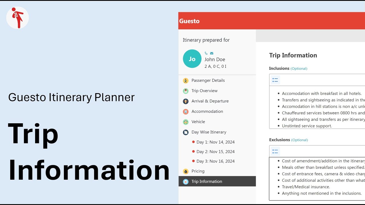 How to add Trip Information I Itinerary planning tool I Guesto - YouTube