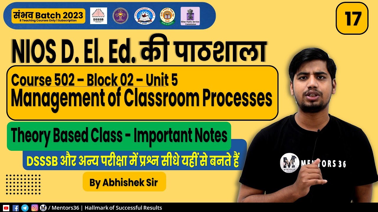 NIOS D. El. Ed. #17 [Course 502 Block 2 - U5] for DSSSB PRT & Other ...