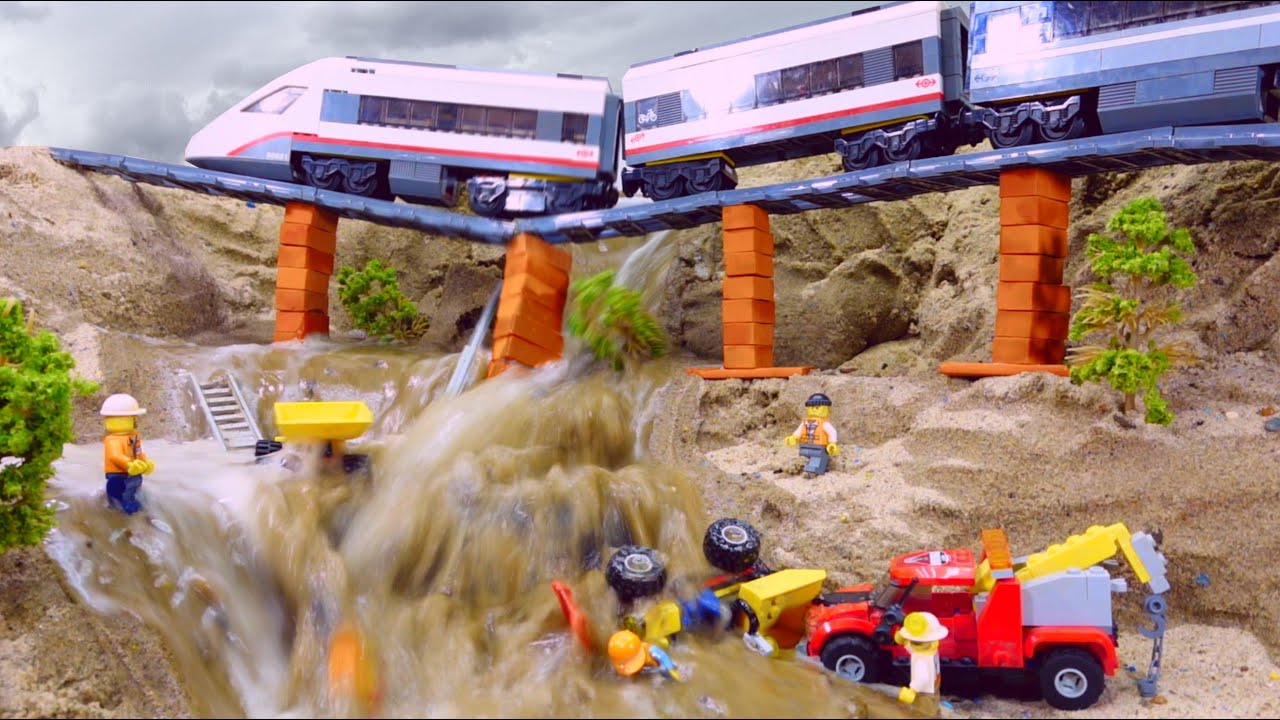 Bridges Collapse And LEGO Trains Fall Into Water - LEGO Dam Breach ...
