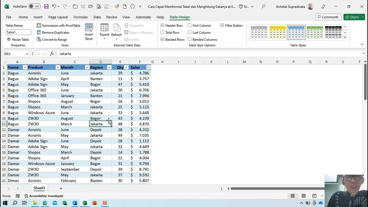 Cara Cepat Memformat Tabel dan Menghitung Datanya di Excel - YouTube