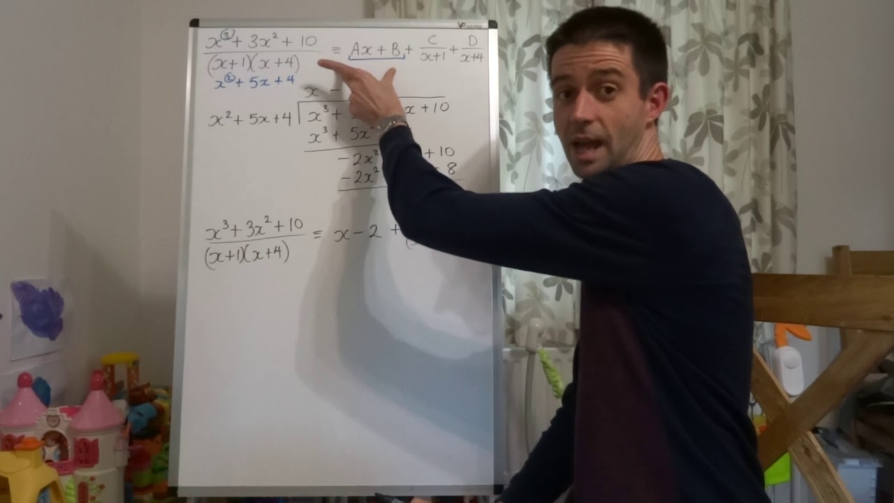 Partial Fractions - improper algebraic fraction 2 - YouTube