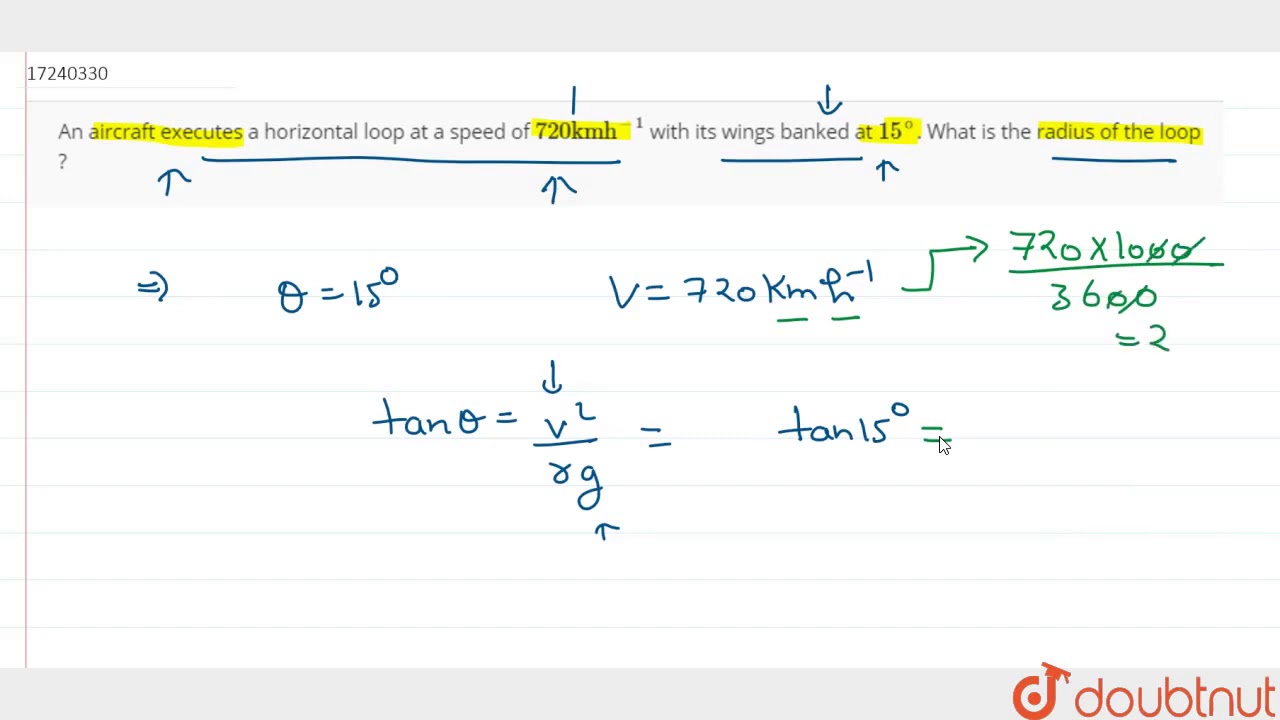 An aircraft executes a horizontal loop at a speed of `720 "kmh"^(-1 ...