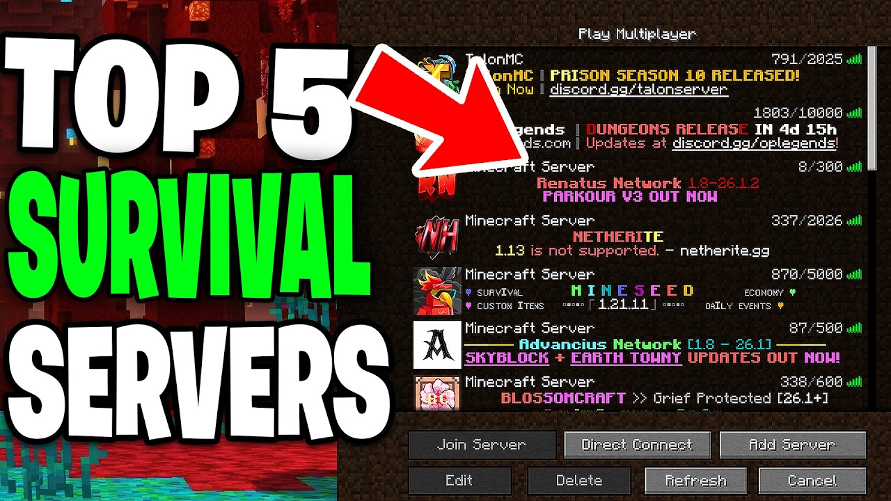 *NEW* Top 5 Minecraft Survival SMP Servers 2026 (Bedrock & Java) - YouTube