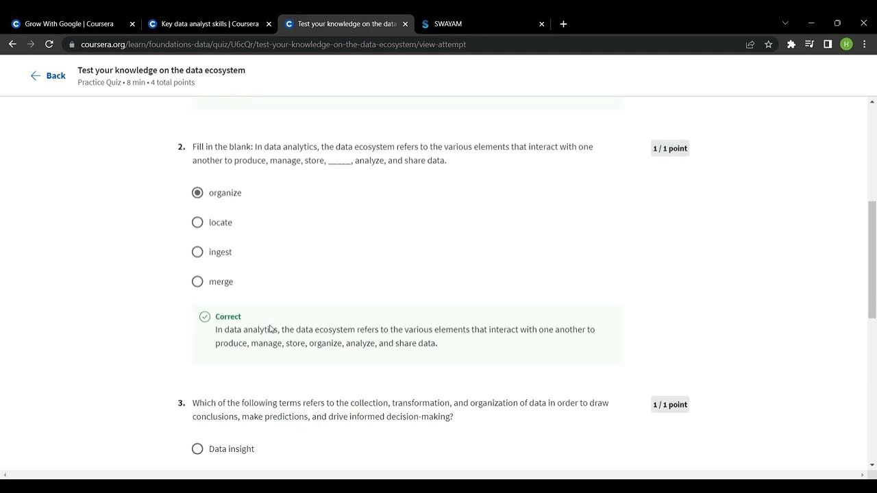 Week 1 Test your knowledge on the data ecosystem | Coursera Practice ...