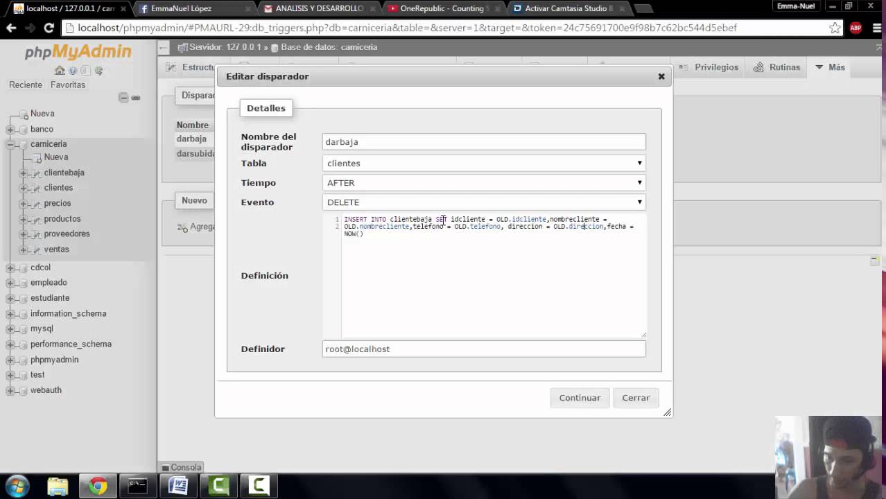 Trigger O Disparador En Mysql Phpmyadmin Youtube