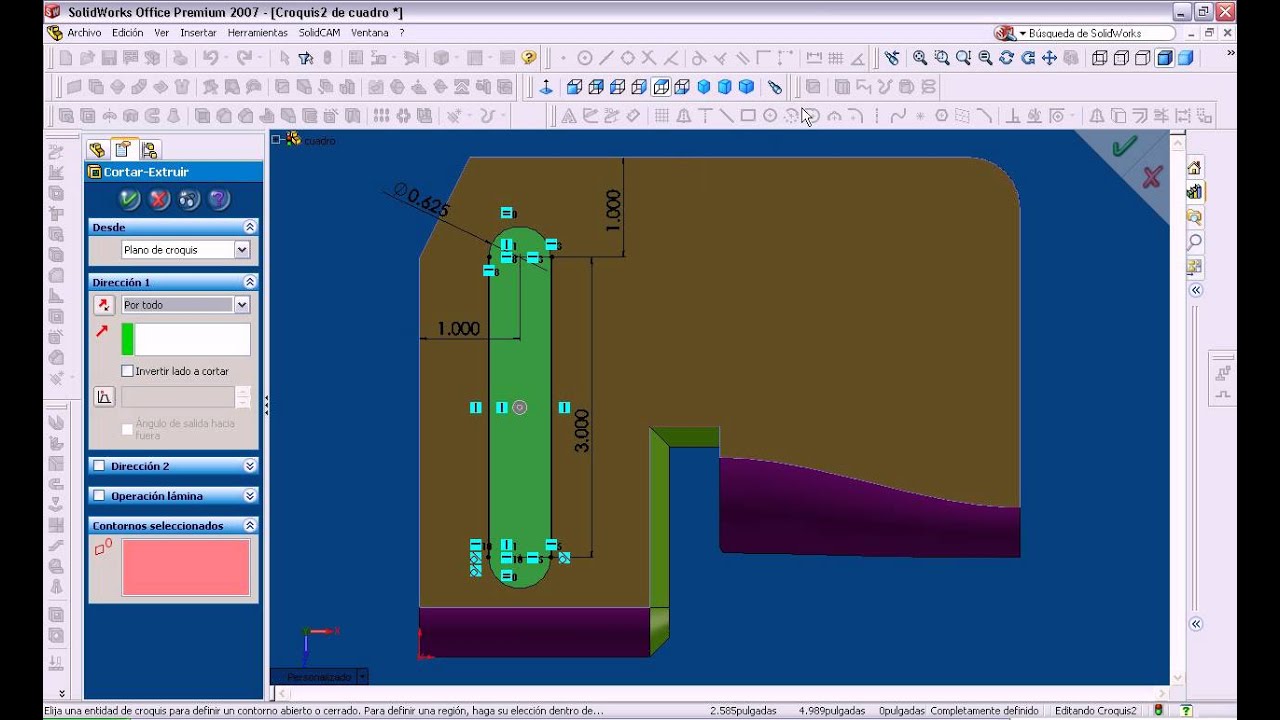 Solidworks 005 Extruir Corte - YouTube