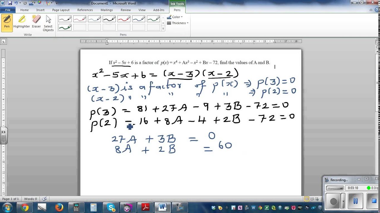 NCEA L3 - complex numbers (Using factor theorem to find the value of A and B of a quartic ...