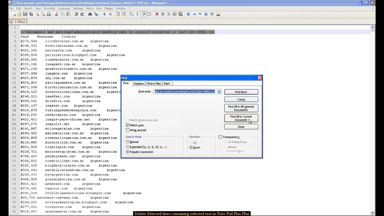 How to delete Selected lines from Note Pad ++ - YouTube