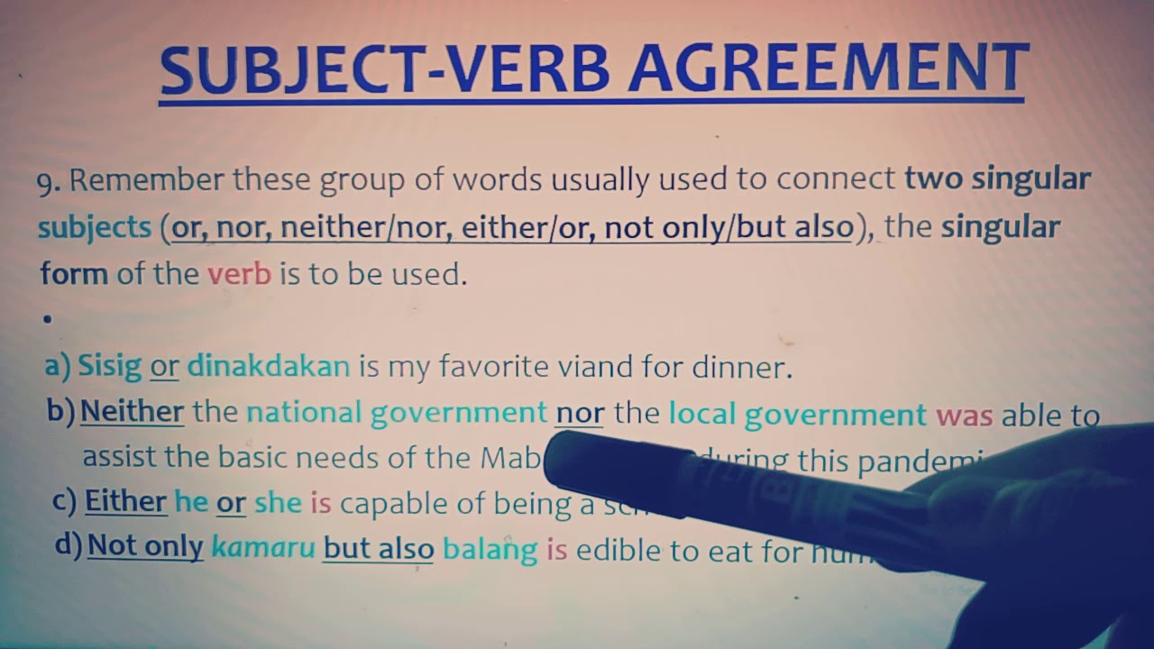 Subject Verb Agreement Rule No. 9 Two Singular Subjects Connected - YouTube
