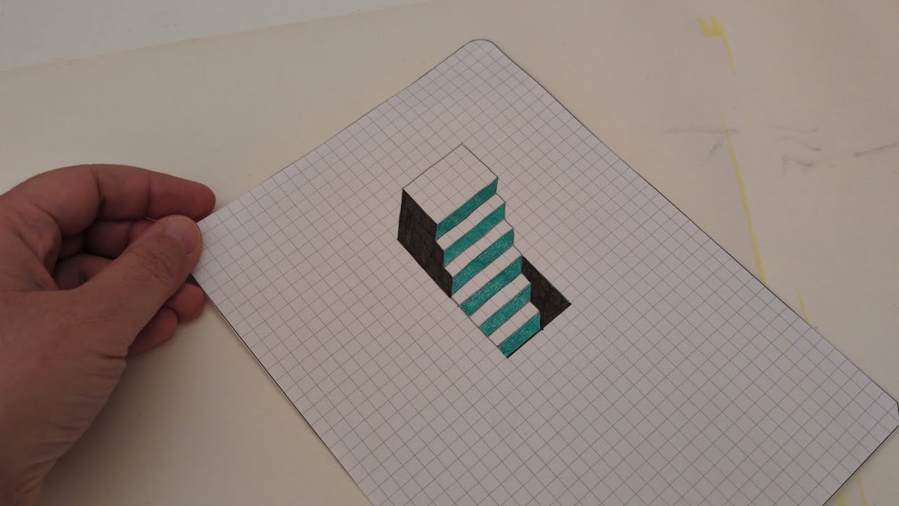 Scala tridimensionale/ Arte 3D/ disegno 3D su foglio quadrettato - YouTube