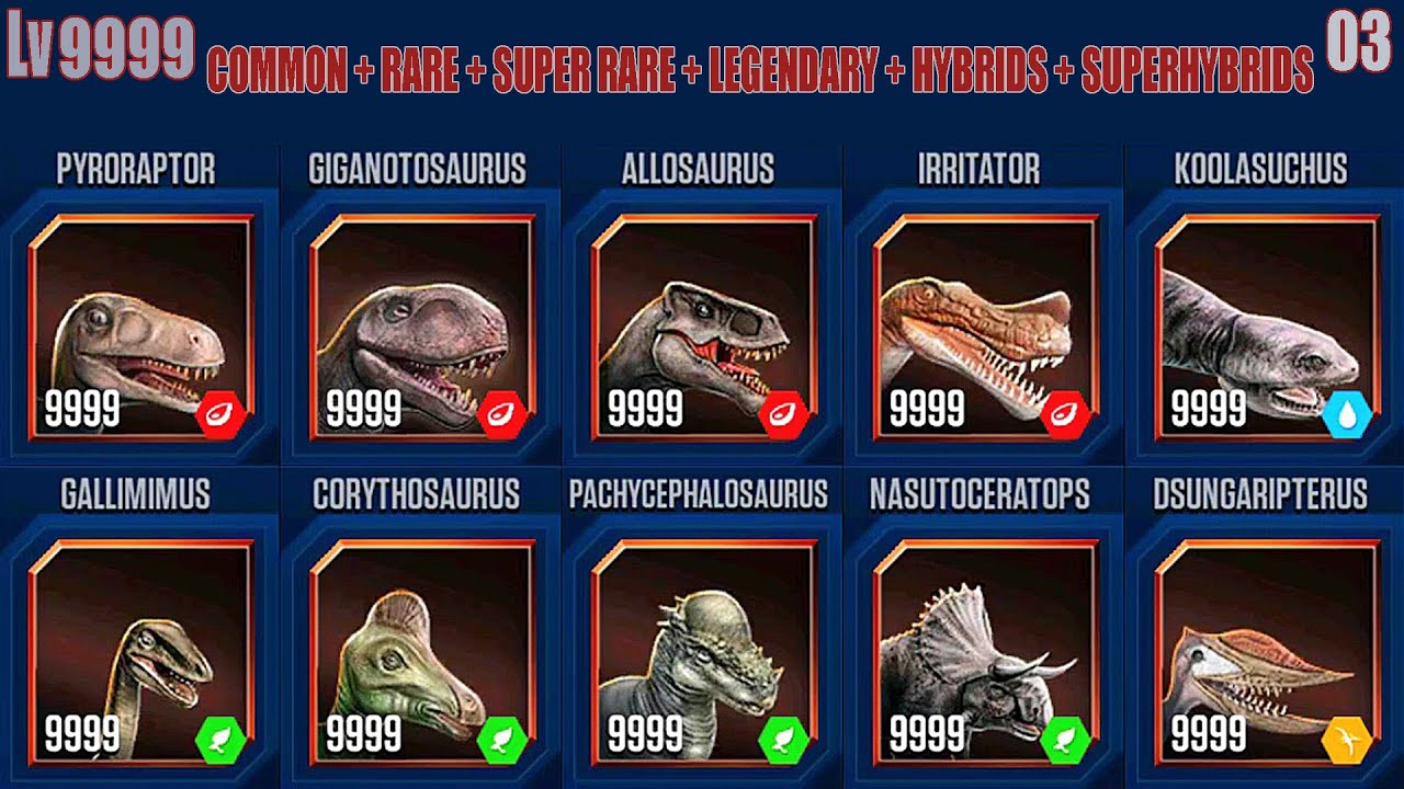 ALL LEVEL 9999 COMMON VS RARE VS LEGENDARY VS SUPERHYBRIDS (PART 3 ...