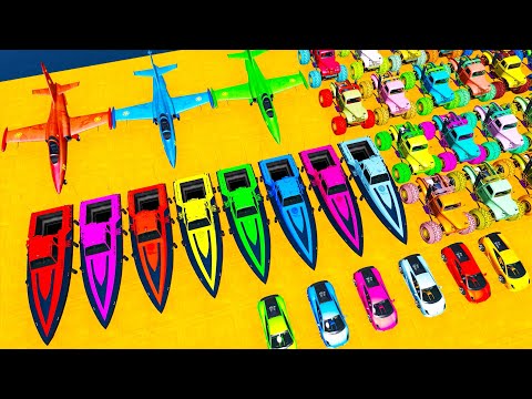 GTA V Epic New Stunt Map Car Race Challenge On Super Cars, Boats, Bikes, and OffRoad Monster Trucks