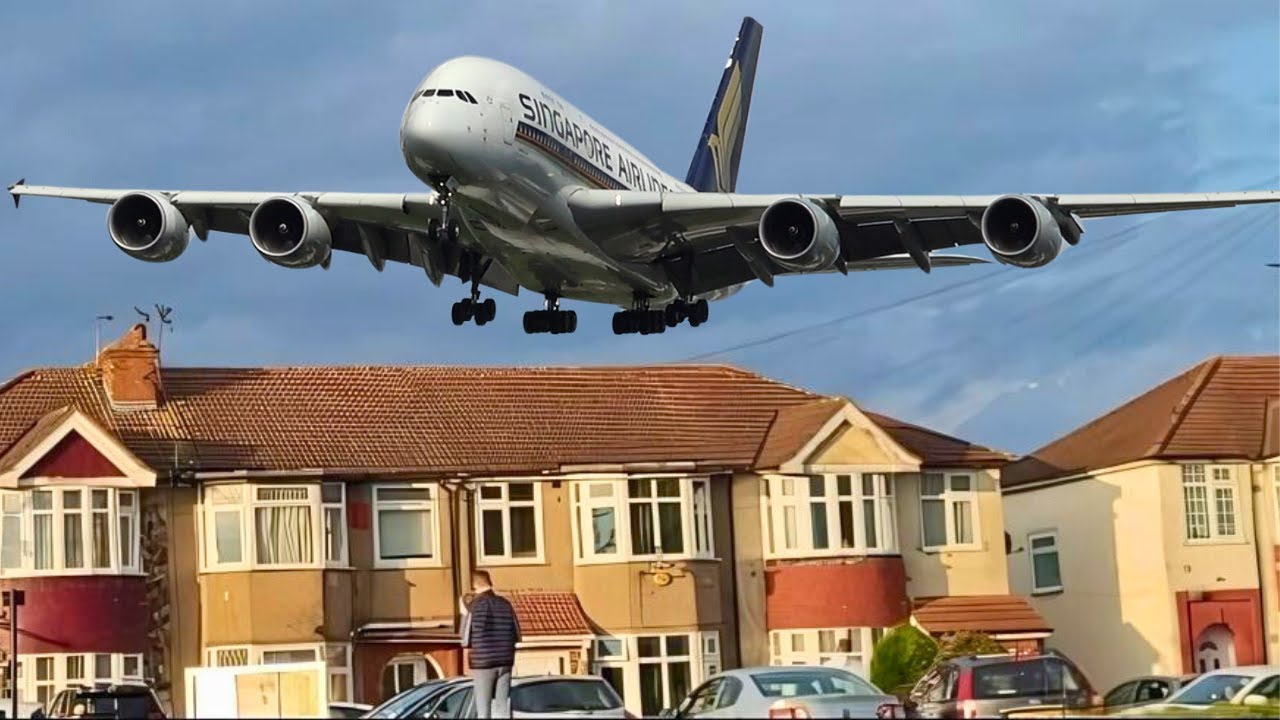 BIG PLANES Flying VERY LOW Over Houses | London Heathrow Plane Spotting ...