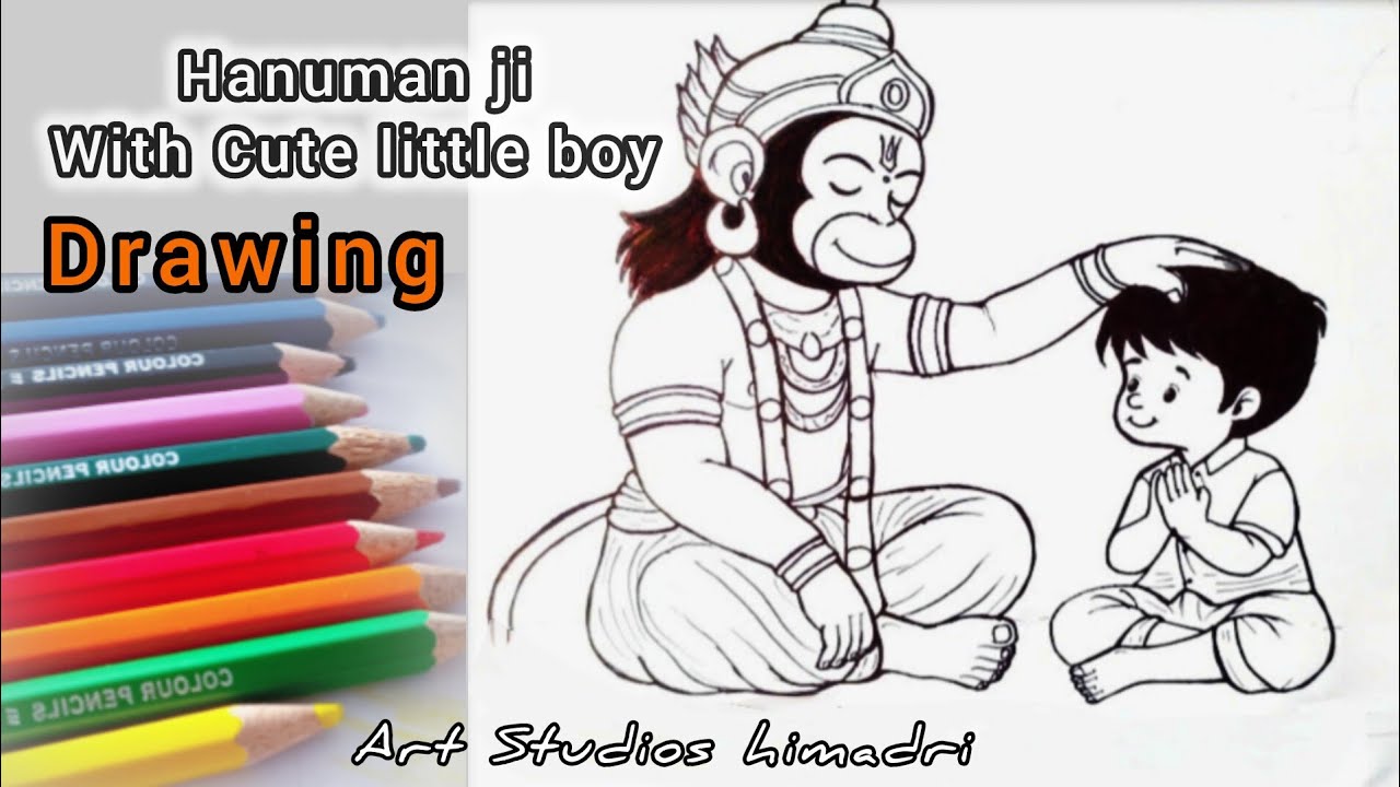 How to draw Hanuman ji | Hanuman ji drawing with cute little Boy ...