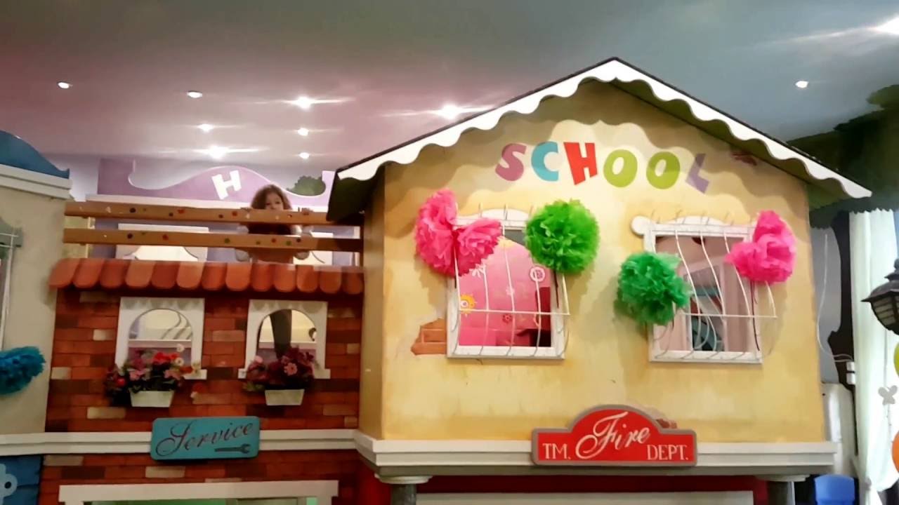 Indoor Playground fun for Kids. Small town with many toys. Video 2016 ...
