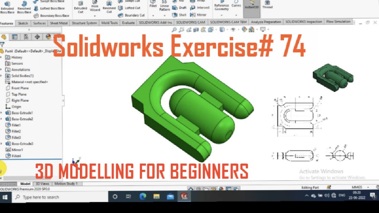 SOLIDWORKS EXERCISE# 74 | 3D MODELLING FOR BEGINNERS - YouTube