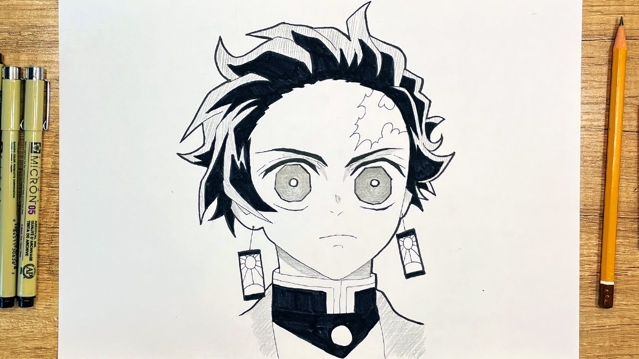 How to draw Tanjiro Kamado Easy for beginners | Speed Drawing Anime ...