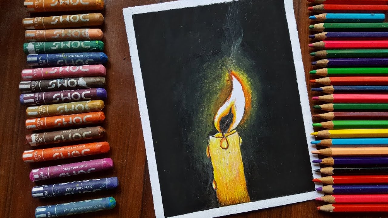 How to draw a candle fire with oil pastel || Candle Light Drawing Easy ...
