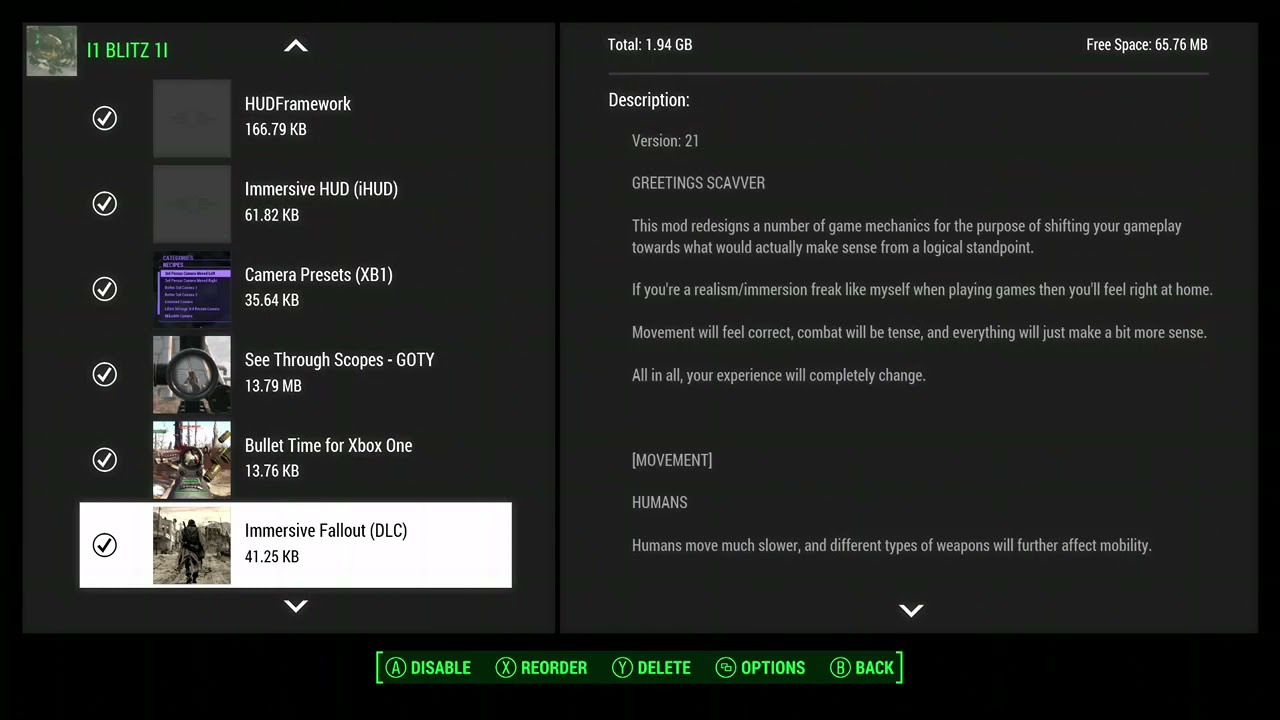 Fallout 4. My Mod load order so far on Original Xbox one. Quick view ...