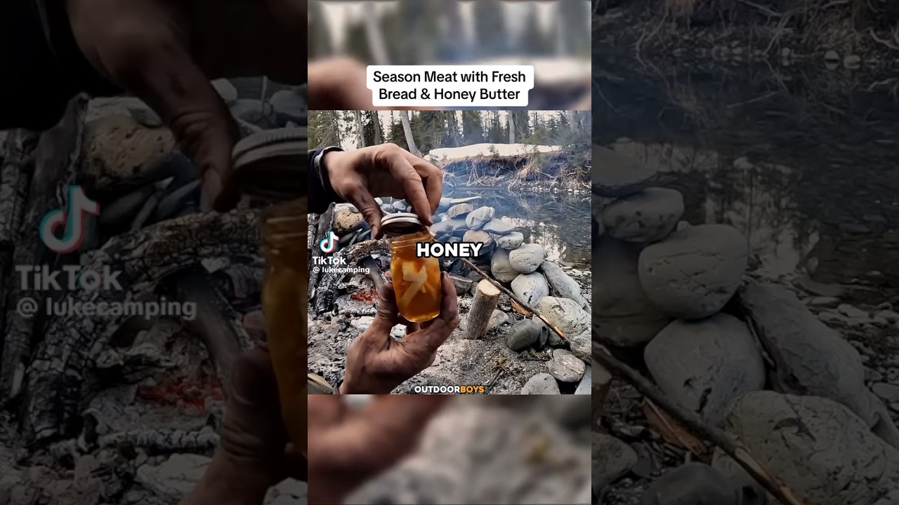 Season Meat with Fresh Bread & Honey Butter 🍯 #outdoorboys #camping #fyp - YouTube