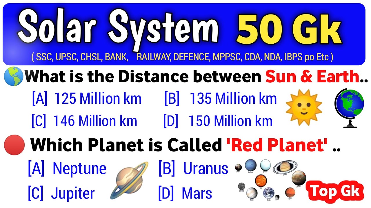 Solar System Important Questions | Solar System Planets Gk Questions in ...
