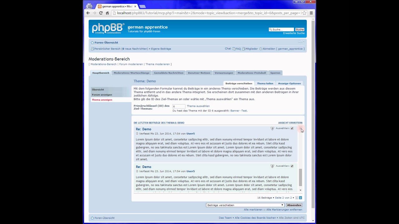 phpBB-Tutorial: Beiträge verschieben 3.0.12 - YouTube