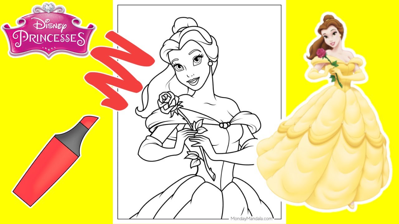 Coloring Disney Belle Beauty and the Beast Coloring Page - YouTube