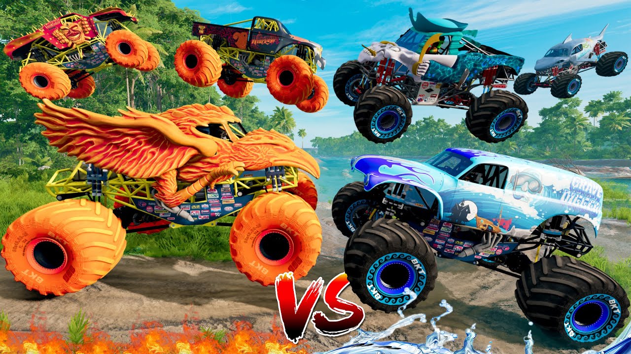 Monster Jam INSANE Fire VS Monster Jam Surf Mud Battle | BeamNG Drive ...