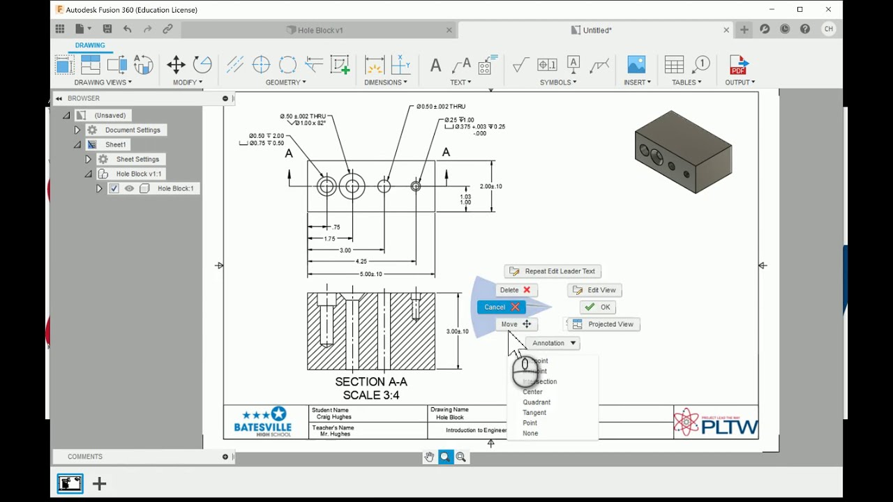 Adding Dimensions and Tolerances to Hole Block Drawing - YouTube