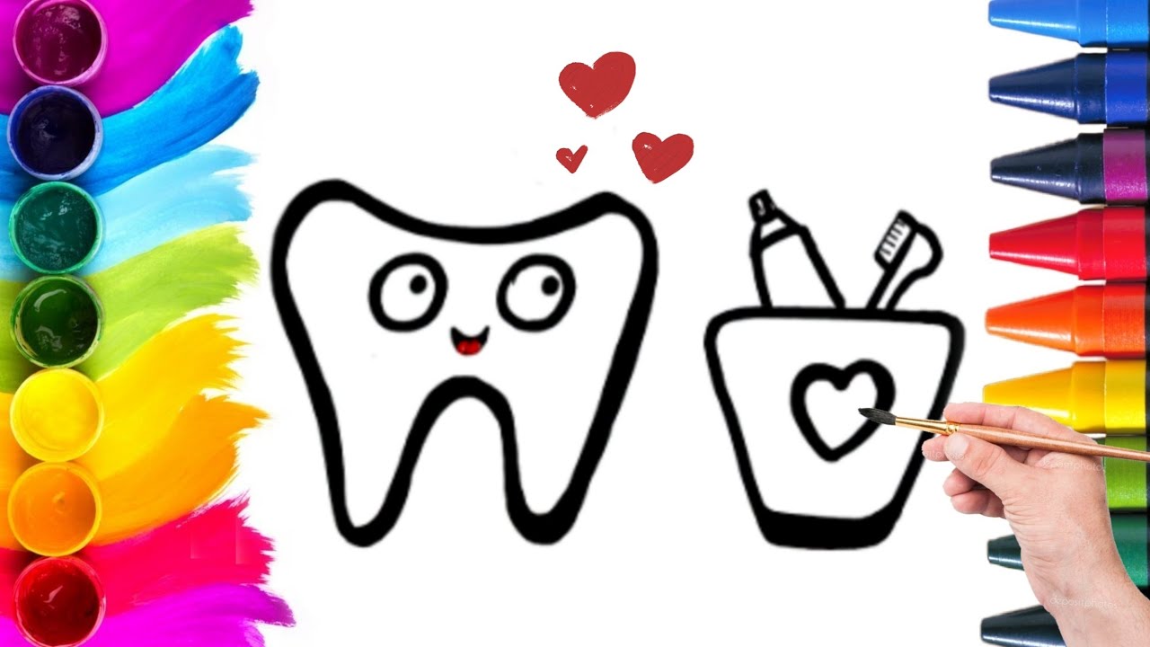 how to draw tooth, toothbrush, toothpaste: easy drawing and painting ...