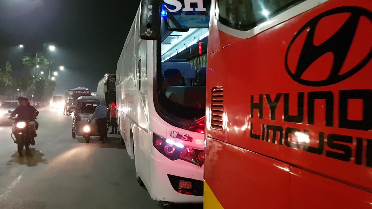 Night view of Arambagh bus stand, Buses are waiting for departure ...