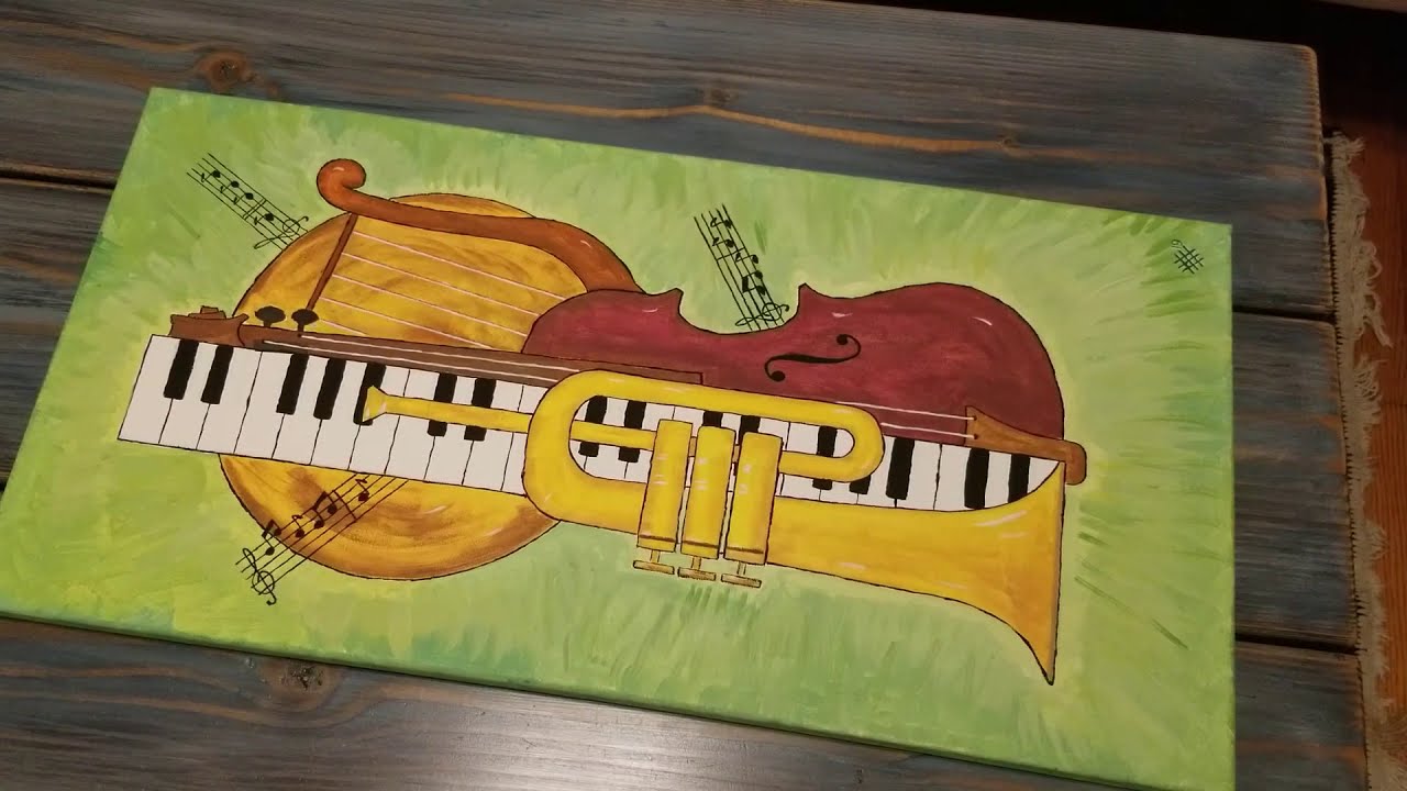 Abstract art musical instruments acrylic painting timelapse - YouTube